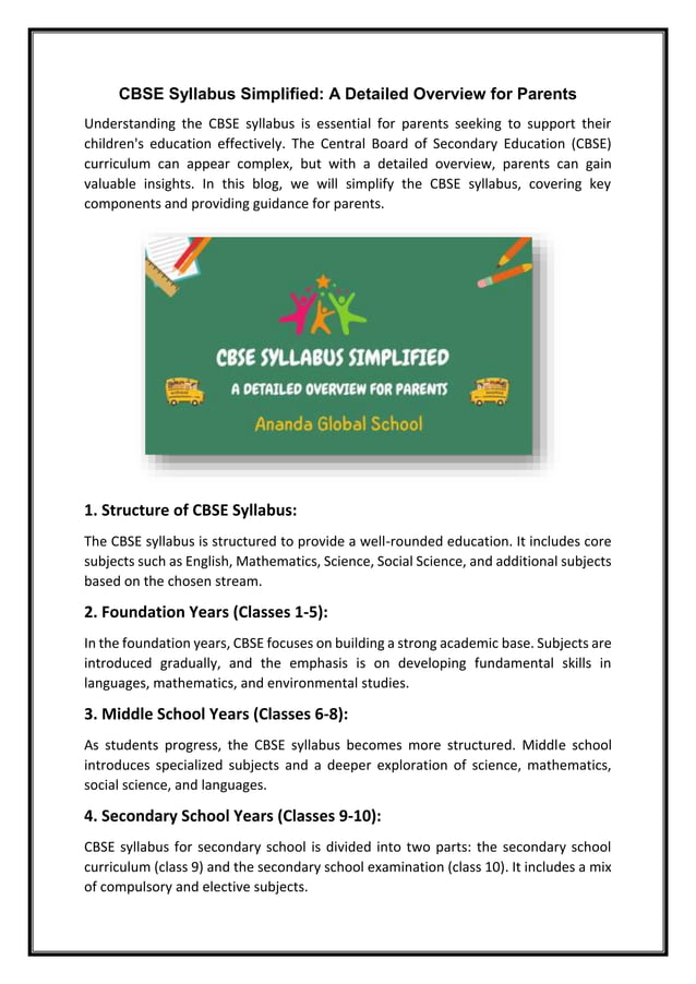CBSE Syllabus Simplified A Detailed Overview for Parents | PDF ...