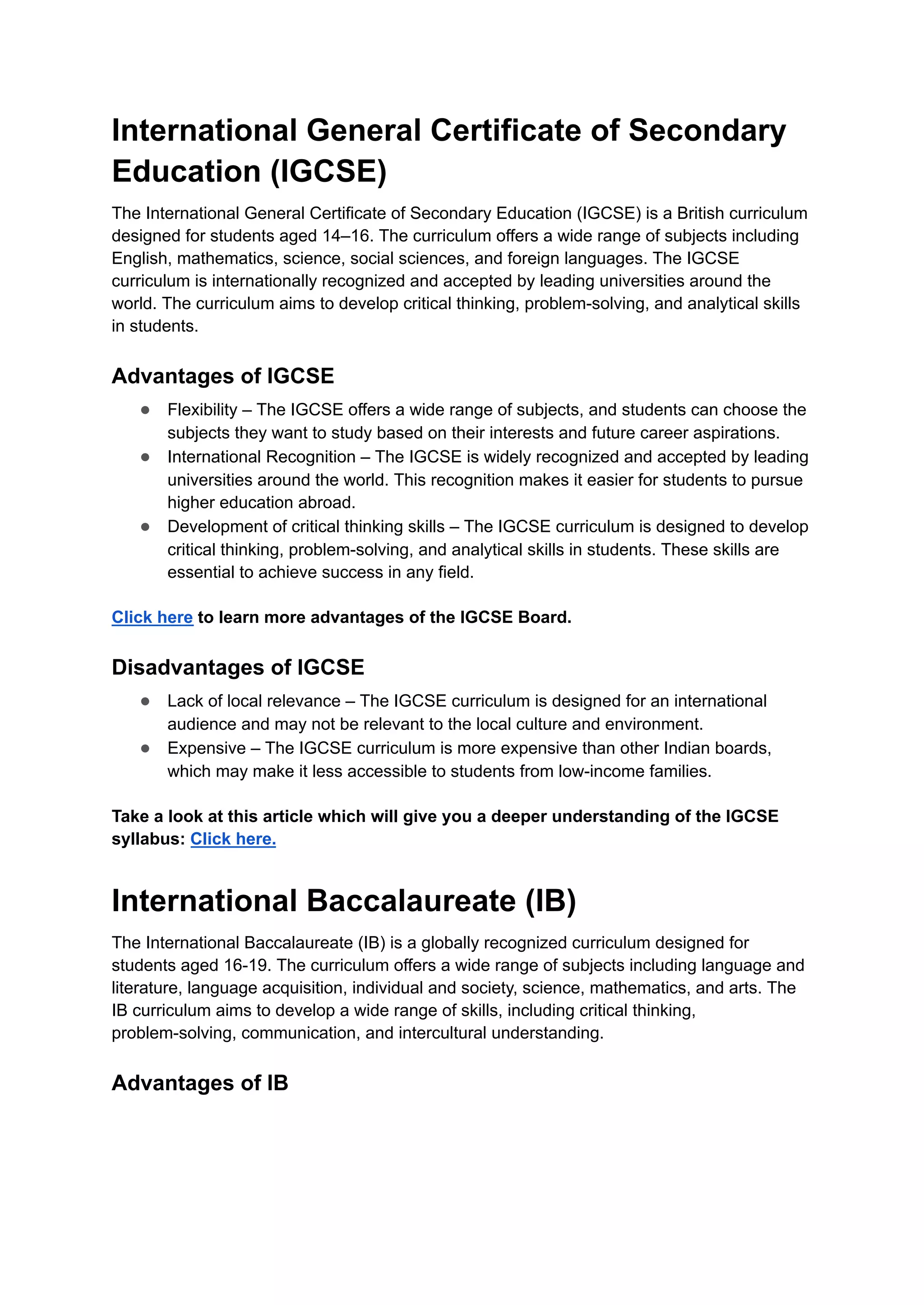 CBSE vs ICSE vs IGCSE vs IB: Which one is the right board? | PDF