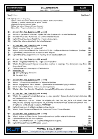 Data Warehousing (April – 2015) [Question Paper | CBSGS: 75:25 Pattern ...