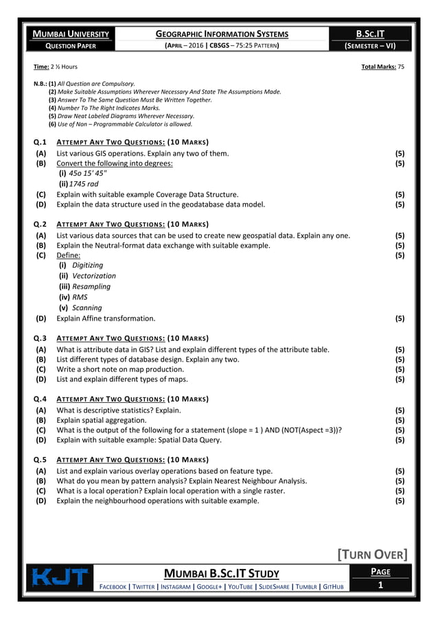 Geographic Information Systems (April – 2016) [Question Paper | CBSGS ...
