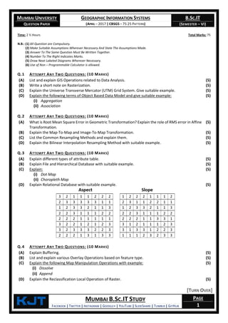 Geographic Information Systems (April – 2017) [Question Paper | CBSGS ...