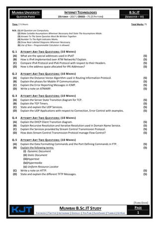 Internet Technologies (October – 2017) [Question Paper | CBSGS: 75:25 ...