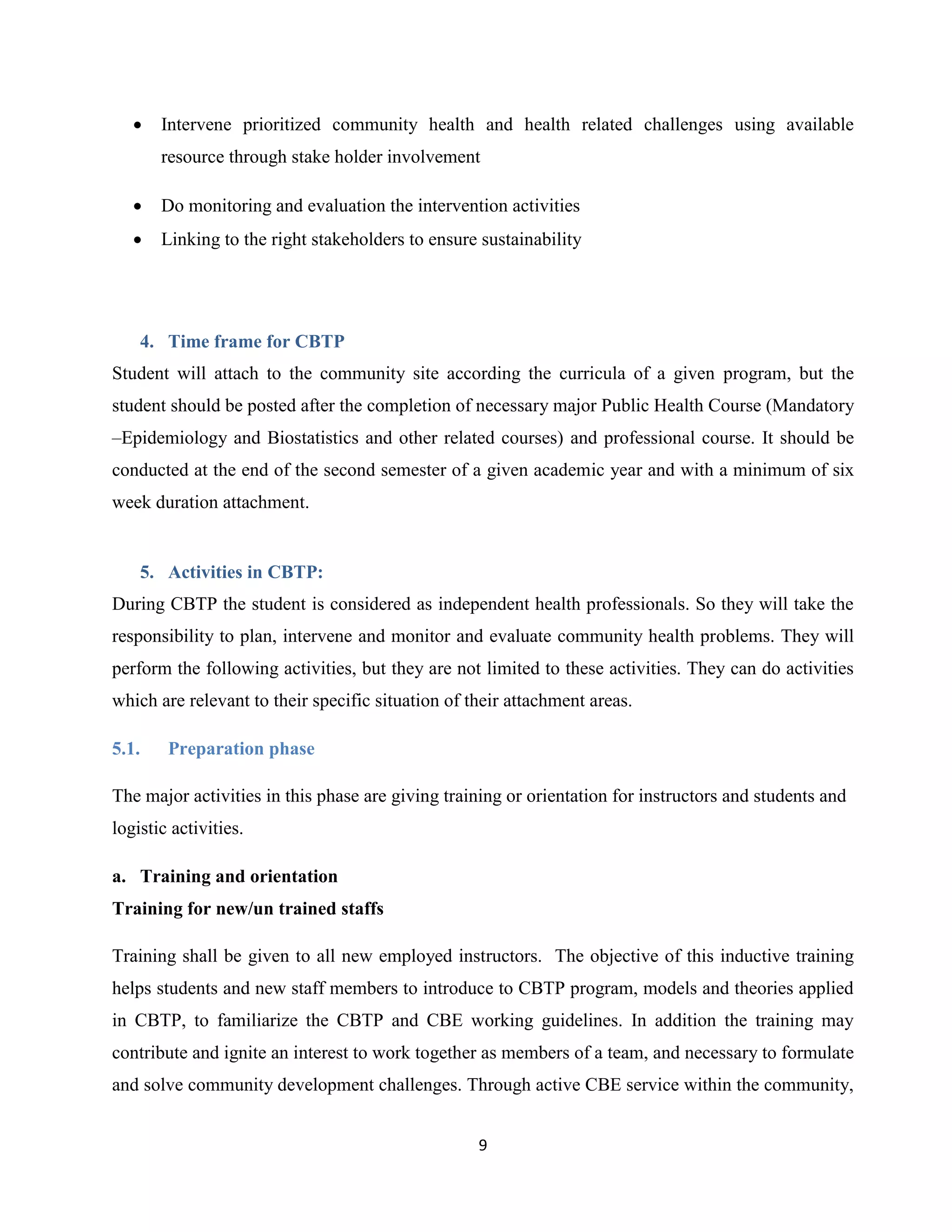 Community Based Training Program (CBTP) manual of College of Health ...