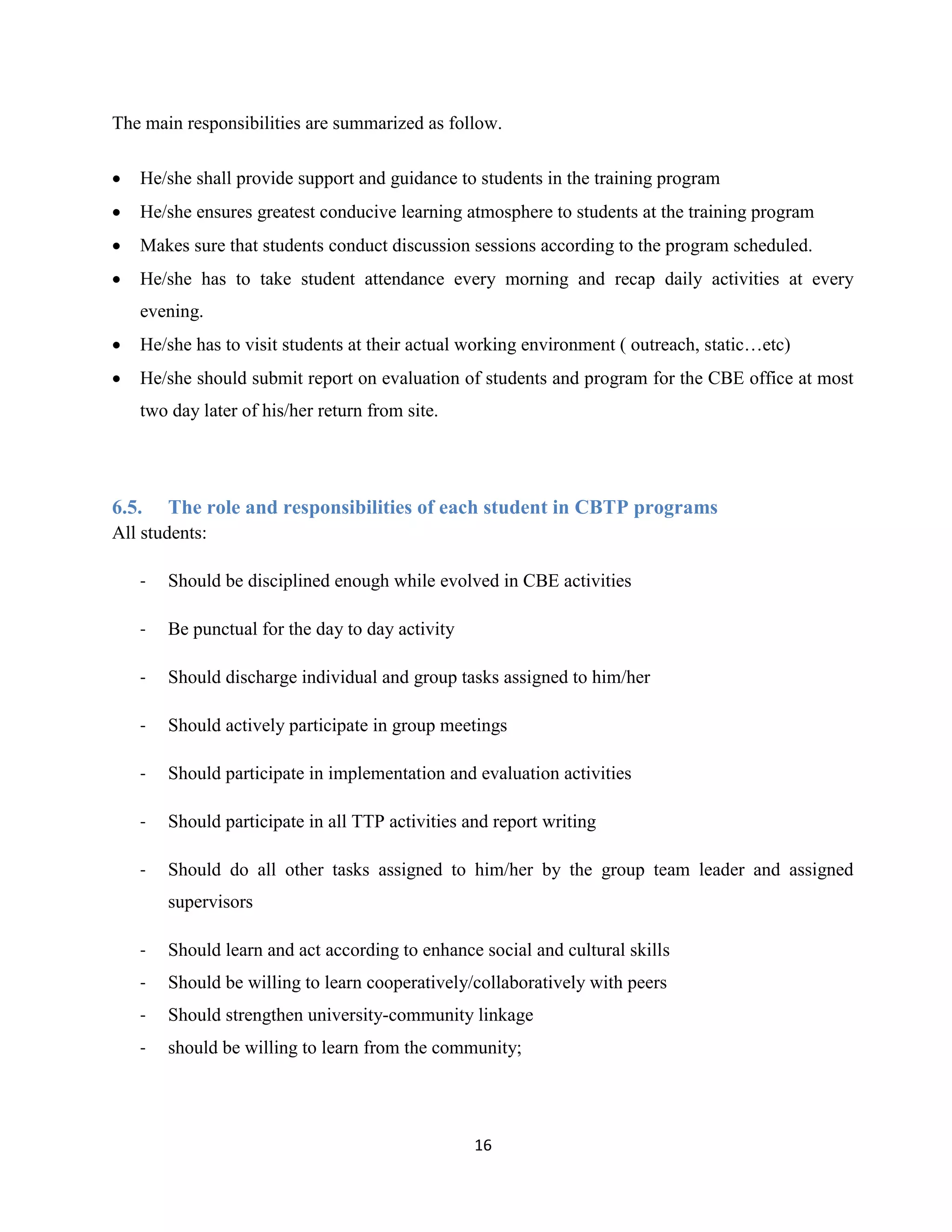 Community Based Training Program (CBTP) manual of College of Health Science Mekelle University ...