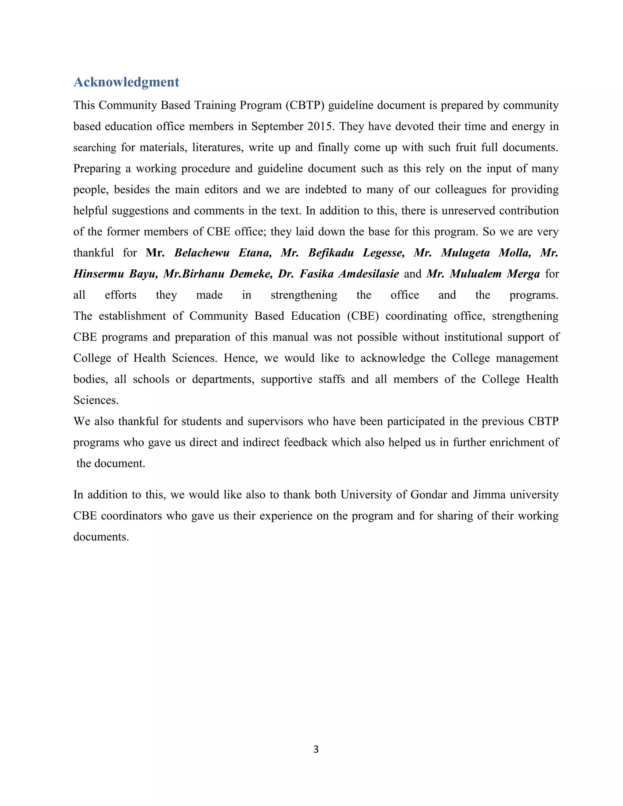 Community Based Training Program (CBTP) manual of College of Health ...