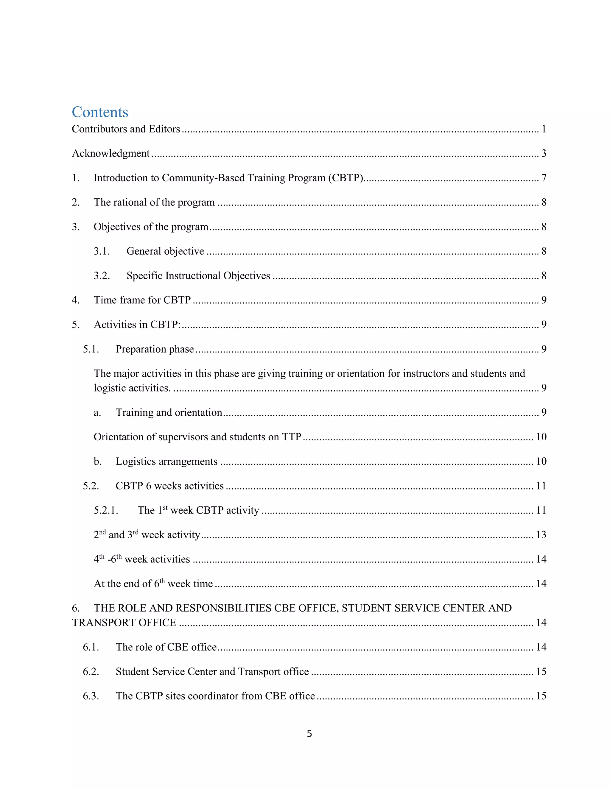 Community Based Training Program (CBTP) manual of College of Health ...