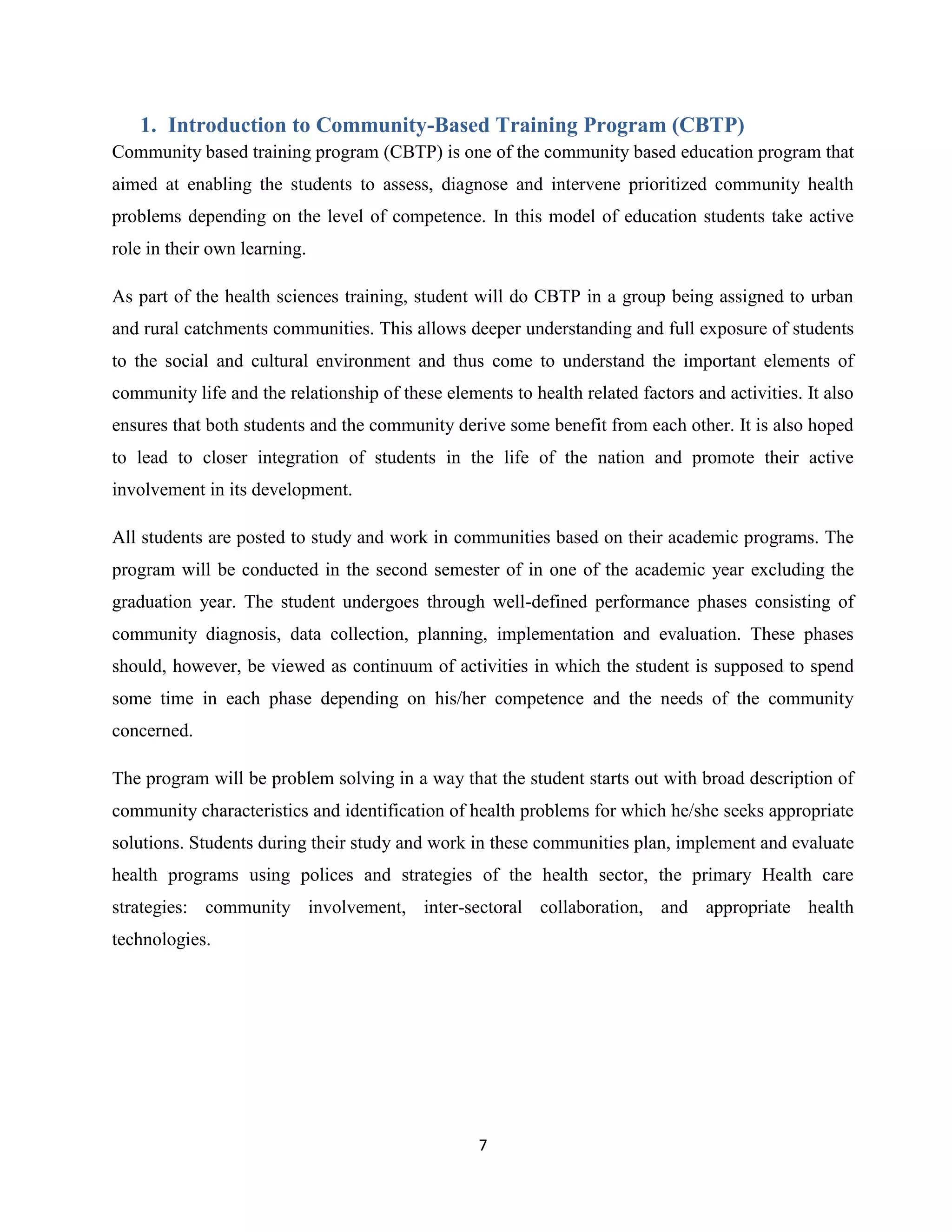 Community Based Training Program (CBTP) manual of College of Health ...