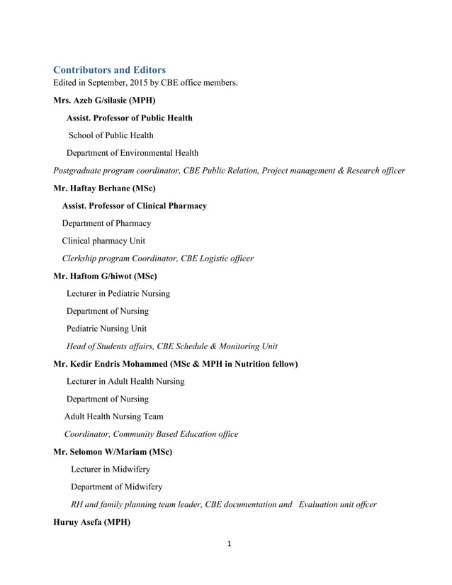 Community Based Training Program (CBTP) manual of College of Health ...