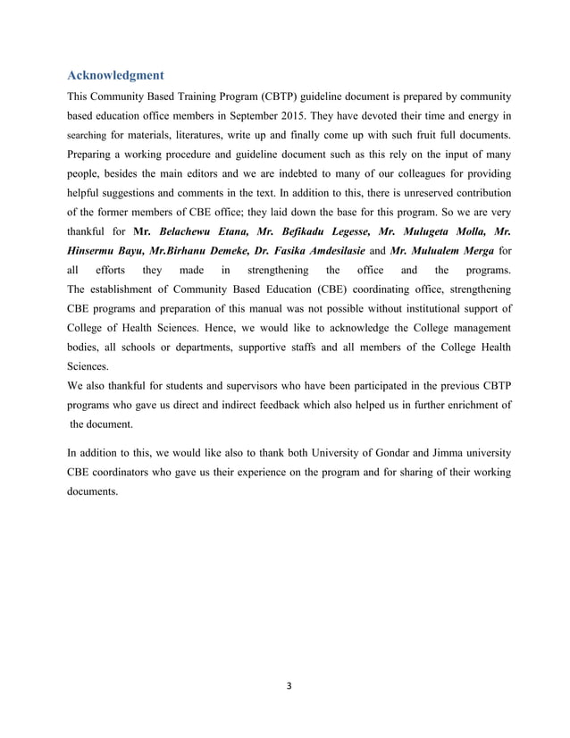 Community Based Training Program (CBTP) manual of College of Health ...