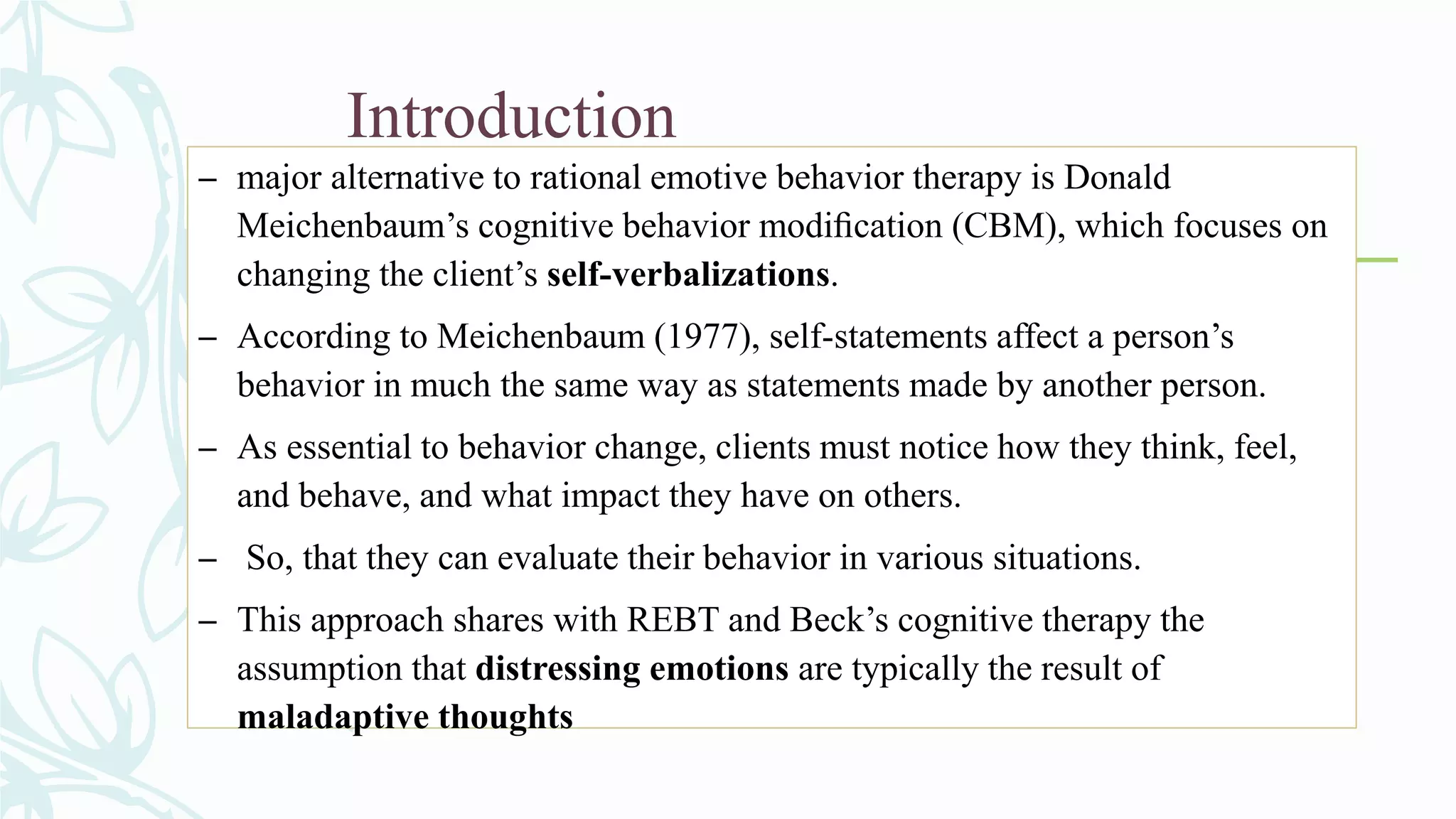 CBT ( Donald Meichenbaum's Modification) | PPTX