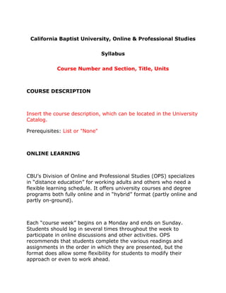 Cbu online and professional studies syllabus | PDF | Educational ...