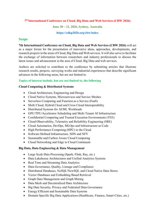 7th International Conference on Cloud, Big Data and Web Services (CBW ...