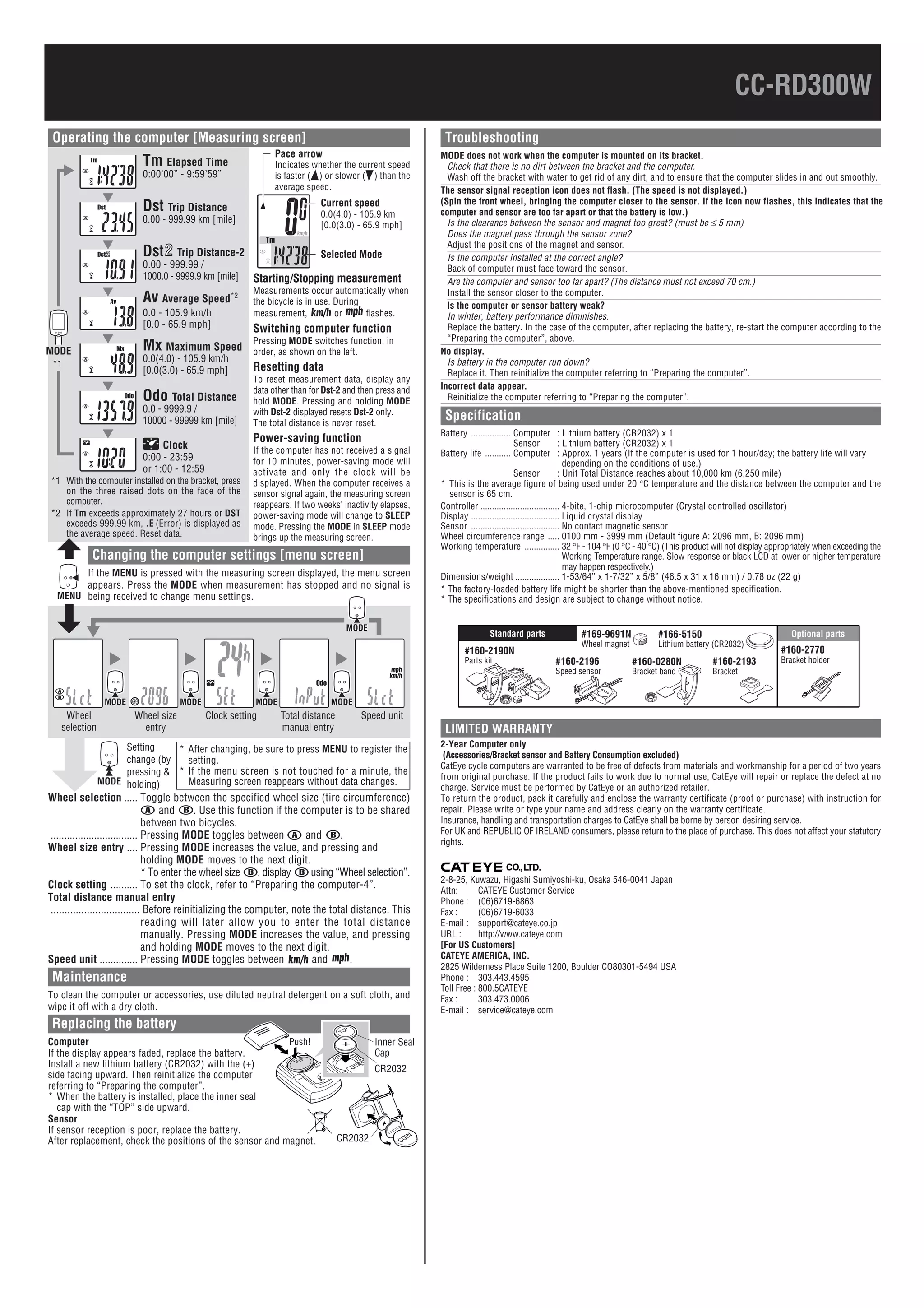 Cateye Strada Wireless CC-RD300W | PDF