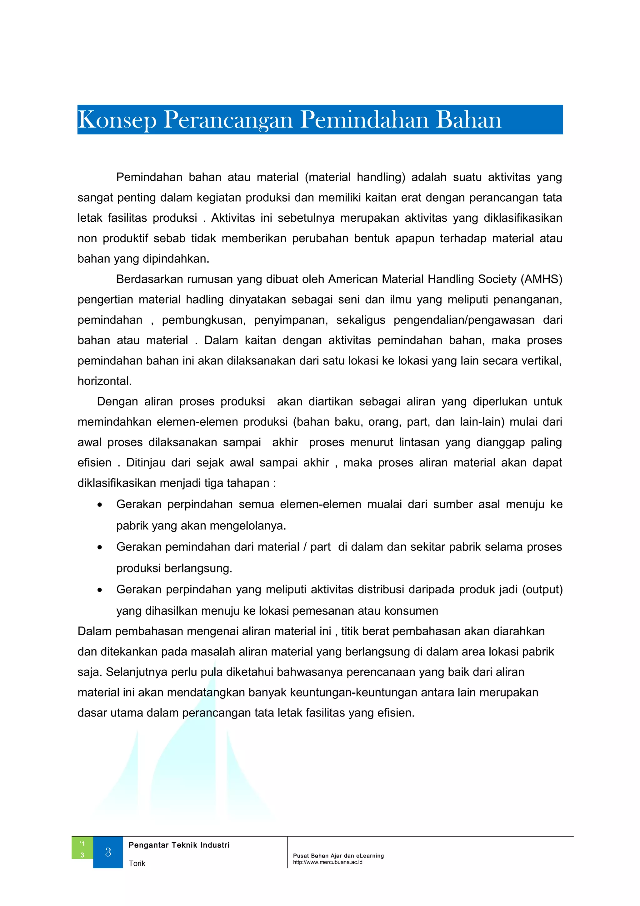 06. Konsep Pola Umum Aliran Bahan, dan Peralatan Pemindahan Bahan | DOC