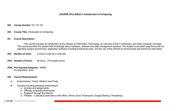 Cc 101 Introduction To Computingintro Comp Docx Operating Systems Computer Software And