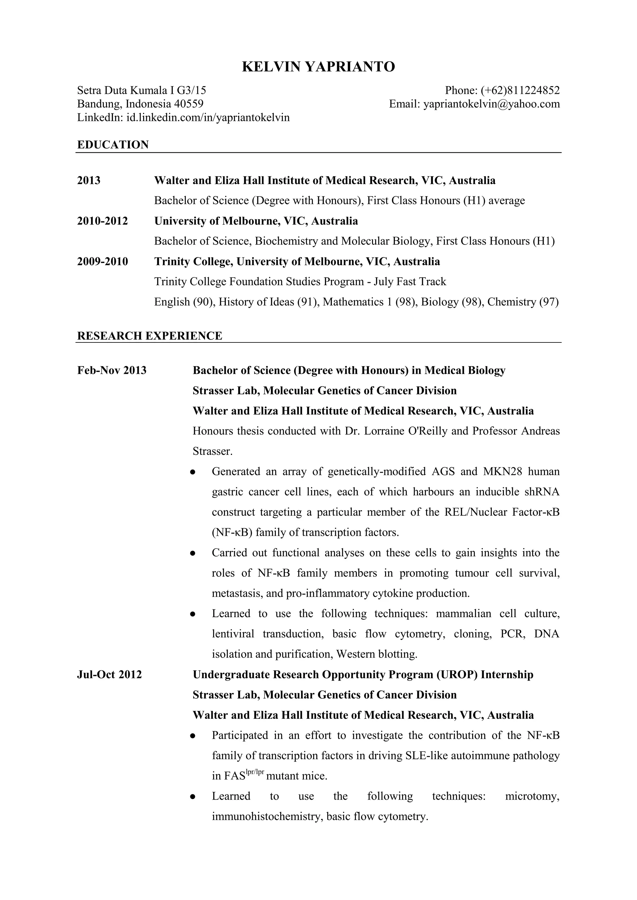 Kelvin Yaprianto - Curriculum Vitae | PDF