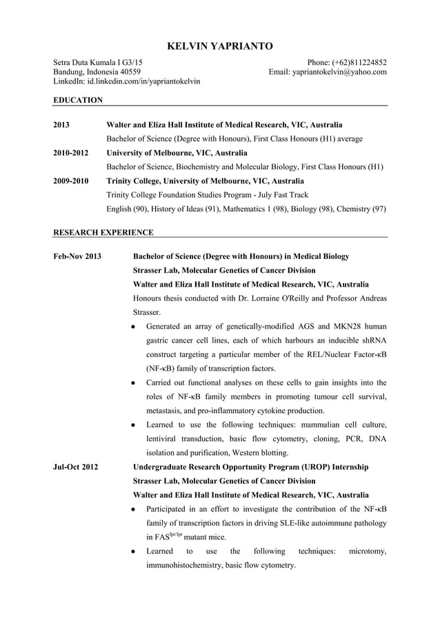 Kelvin Yaprianto - Curriculum Vitae | PDF