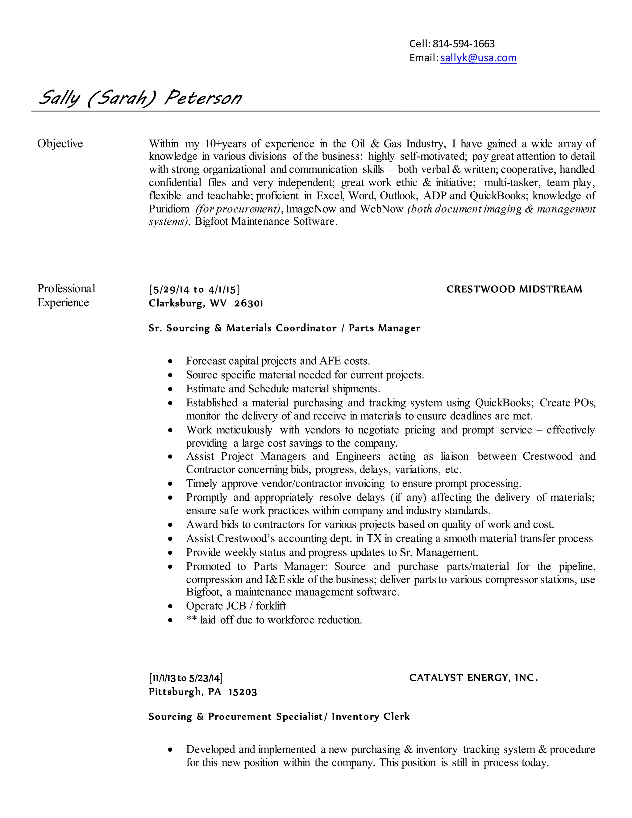 SALLY'S RESUME -2015 | PDF