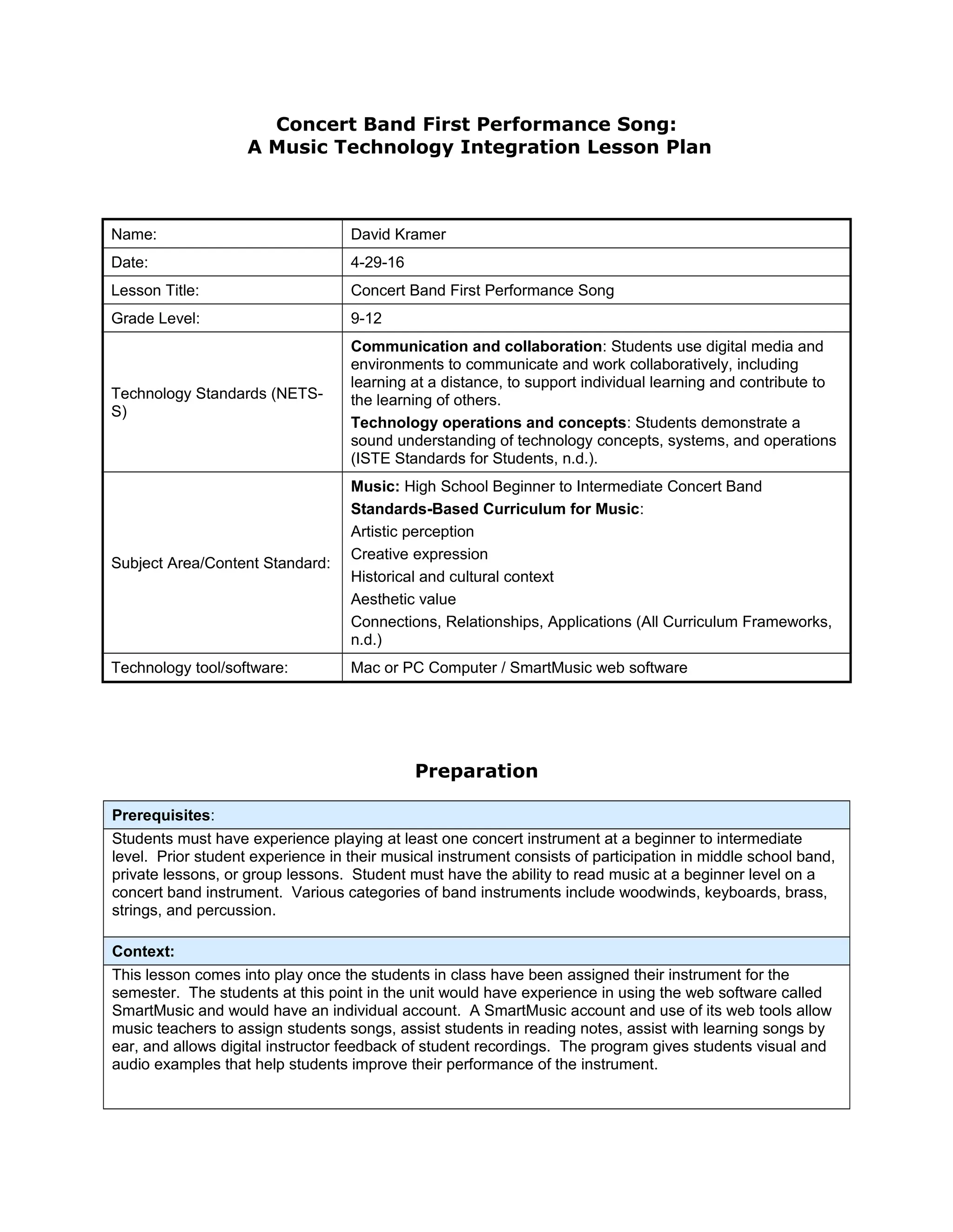 Concert Band First Performance Song | DOC