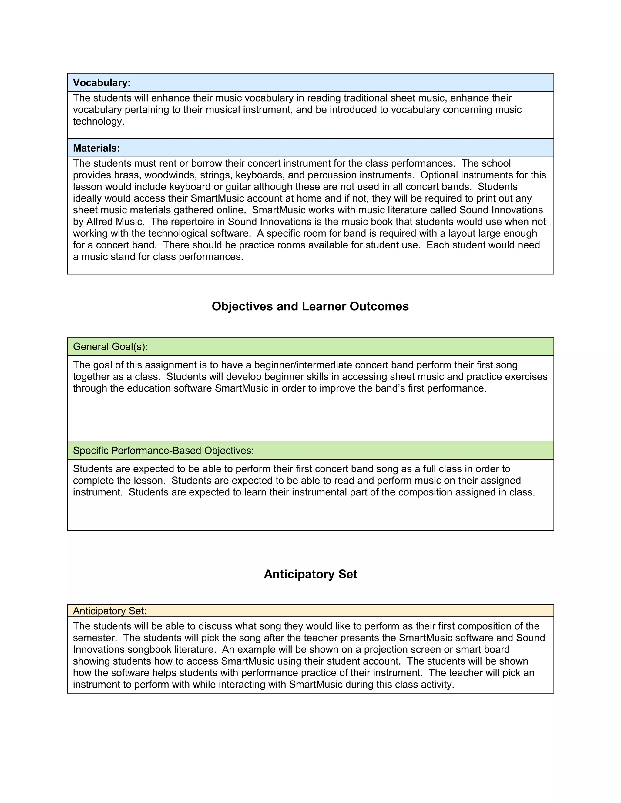 Concert Band First Performance Song | DOC