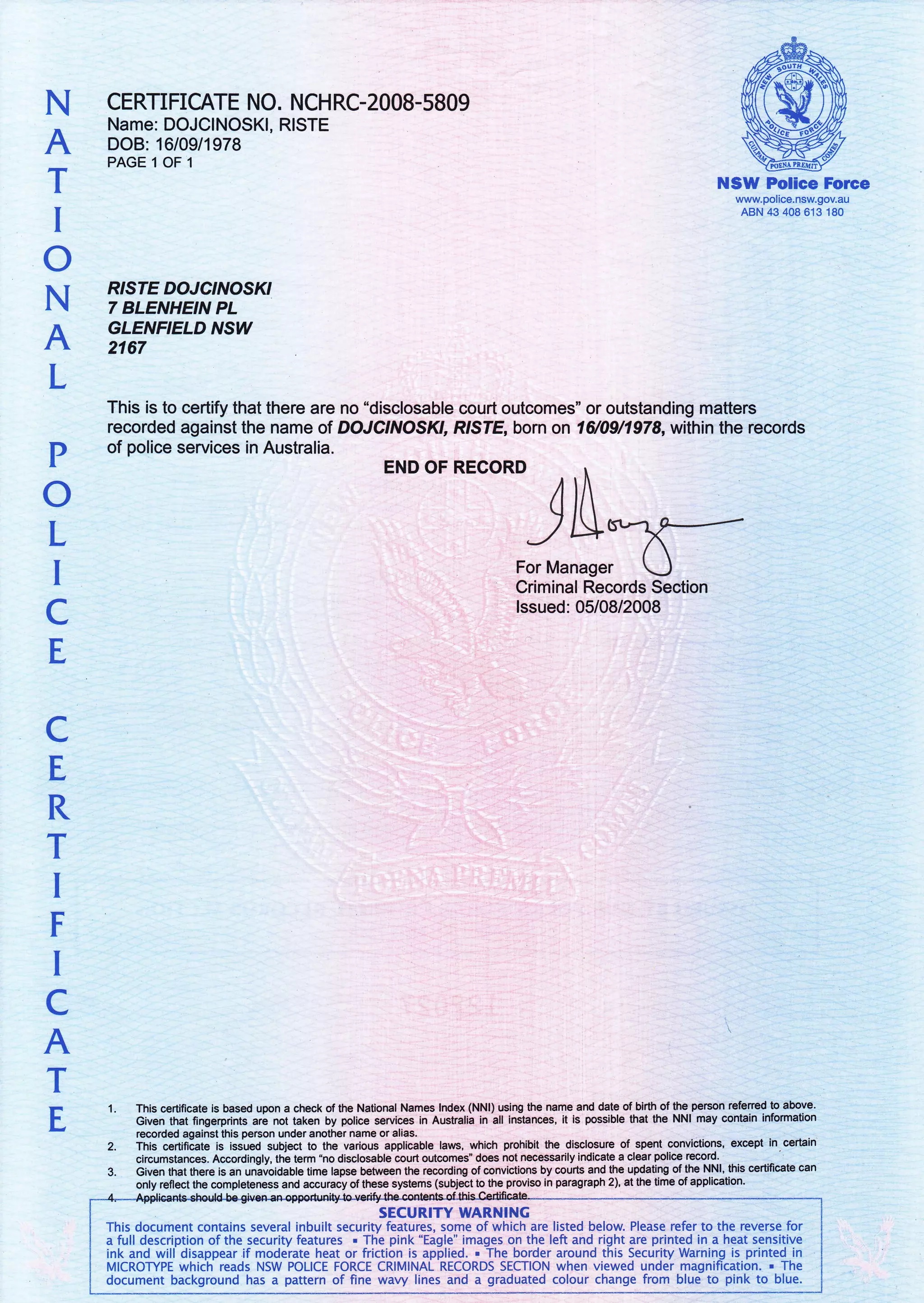 Police Clerance | PDF