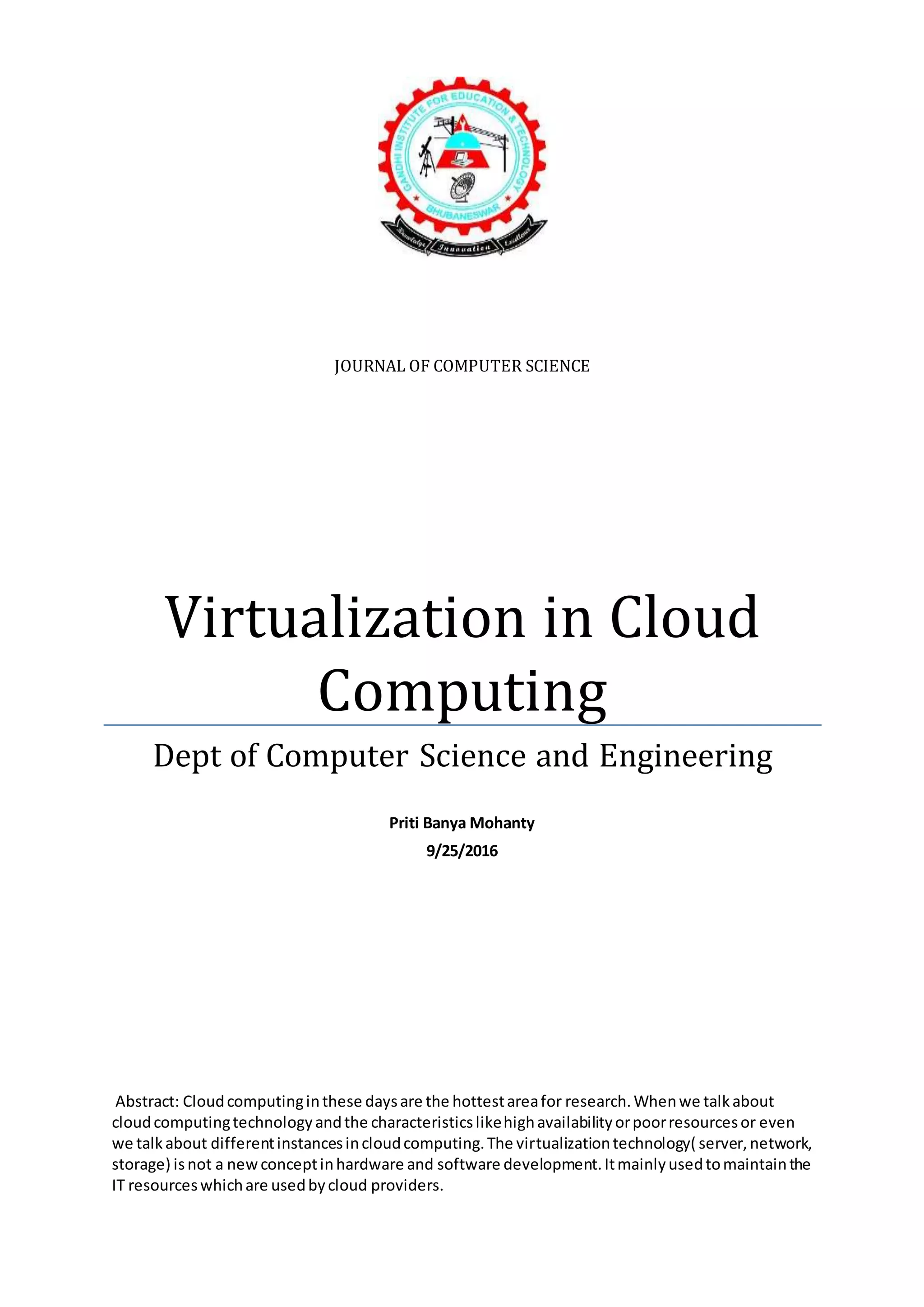Virtualization in Cloud computing | PDF