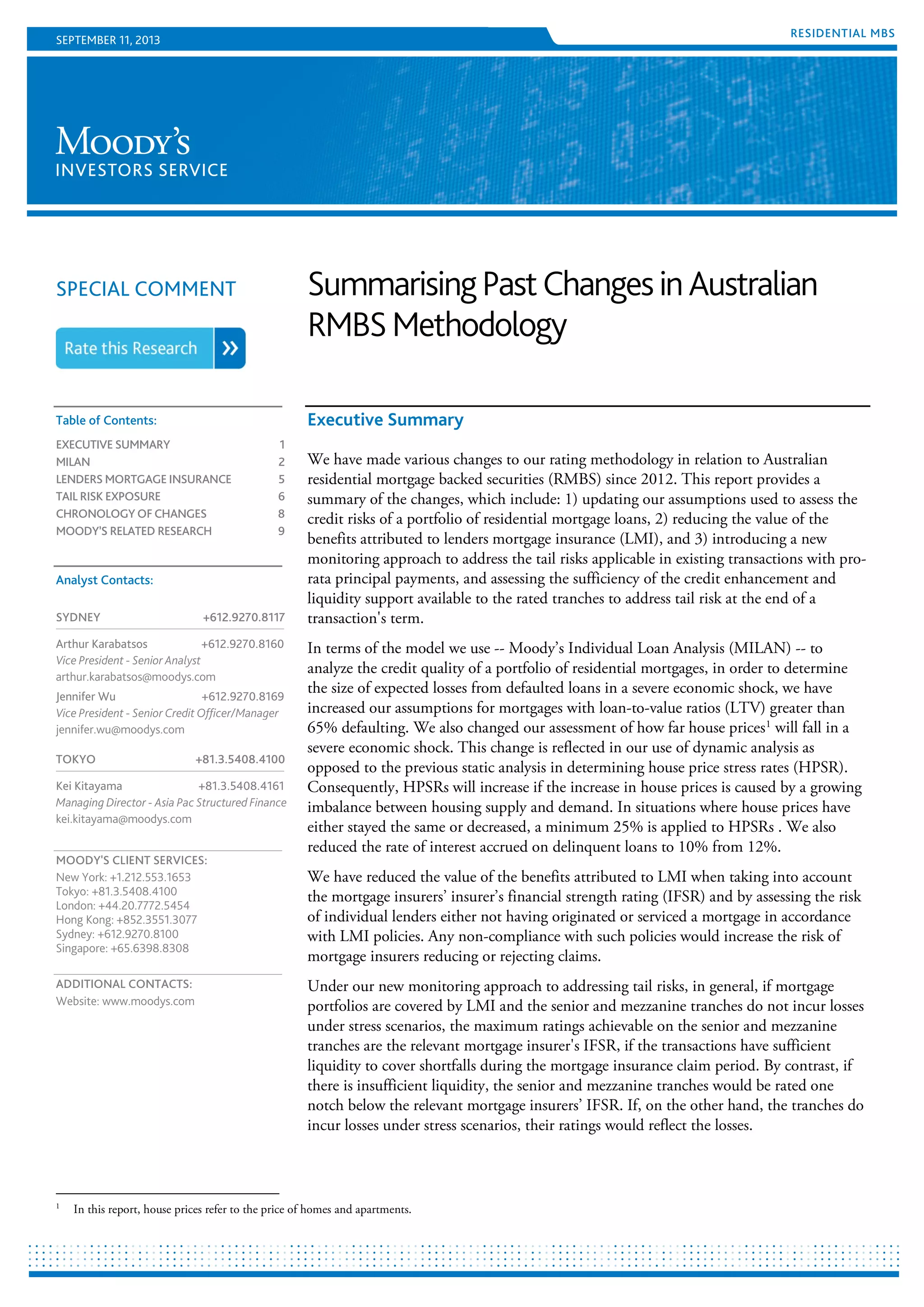 Summarising Past Changes in Australian RMBS Methodology | PDF