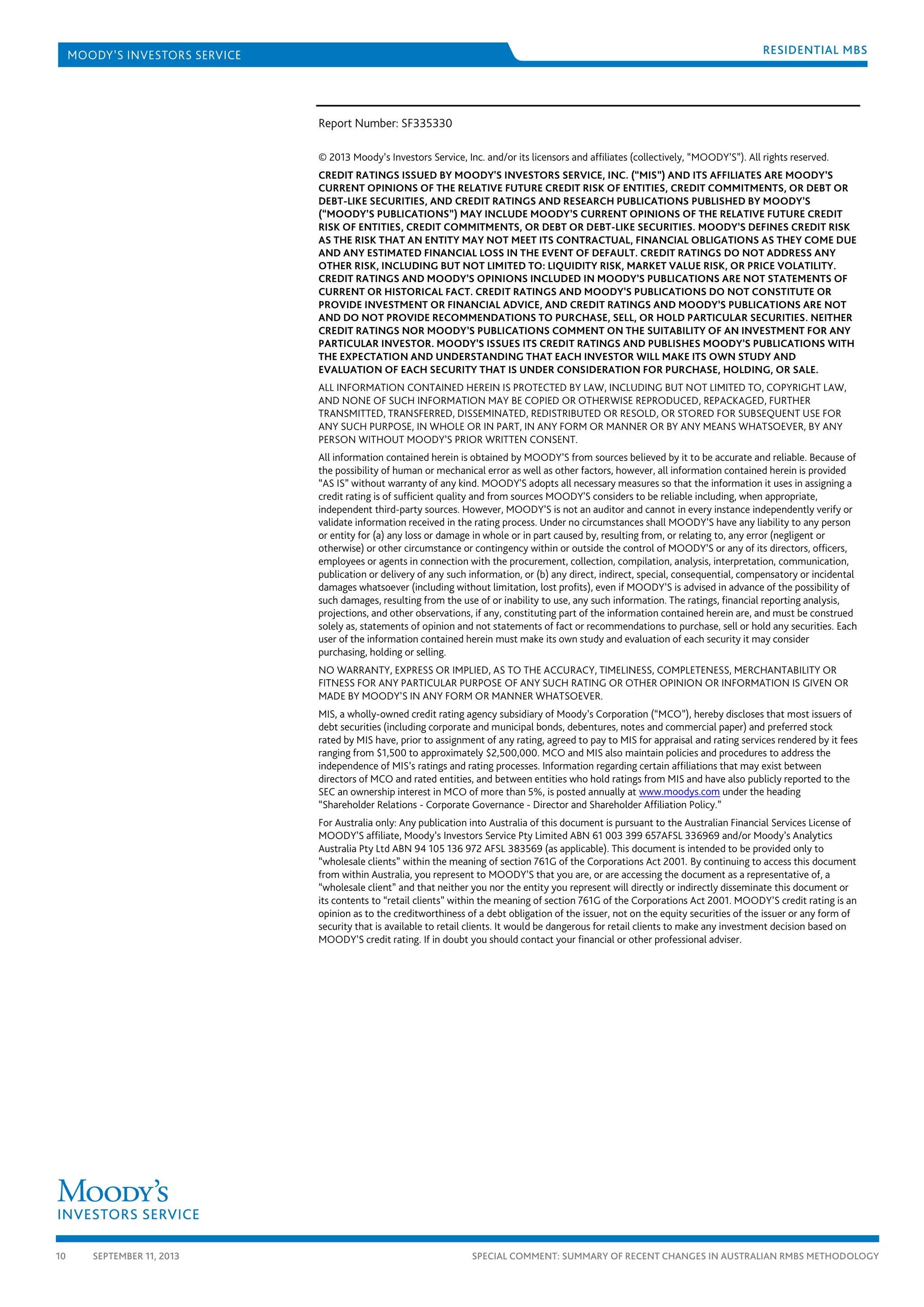 Summarising Past Changes in Australian RMBS Methodology | PDF