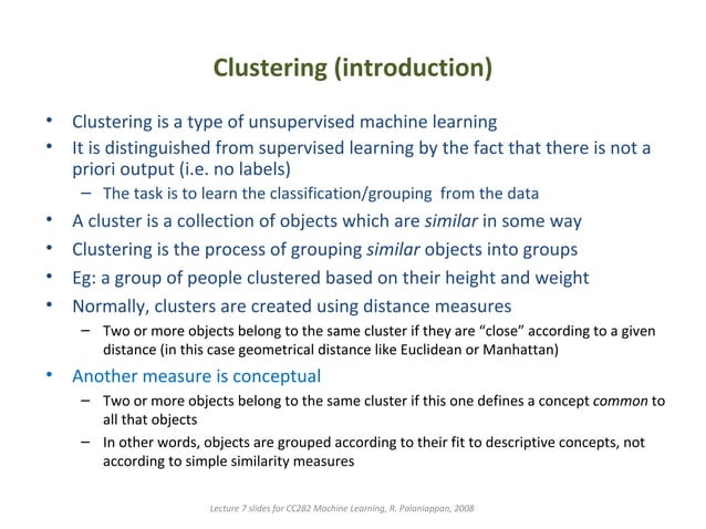 CC282 Unsupervised Learning (Clustering) Lecture 7 slides for ... | PPT