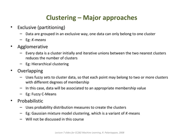 CC282 Unsupervised Learning (Clustering) Lecture 7 slides for ... | PPT