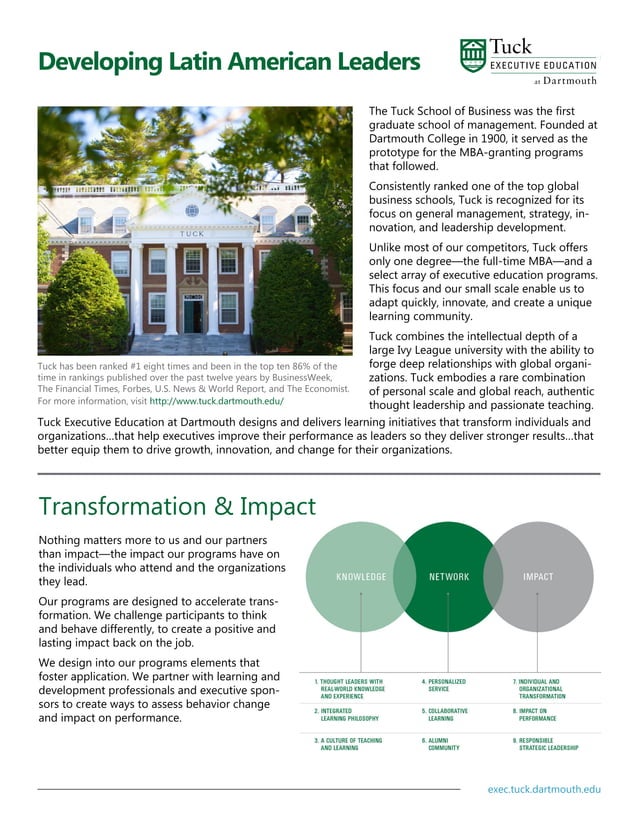 Tuck Executive Education-Developing Latin American Leaders Brochure | PDF