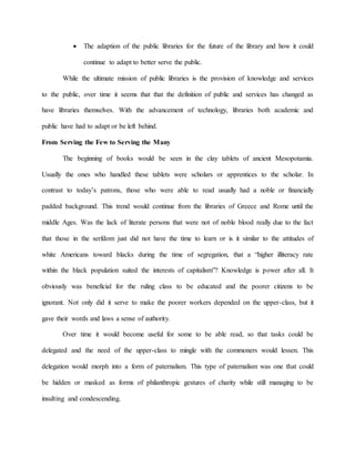 The Evolution of the Public Library Final Paper | DOCX