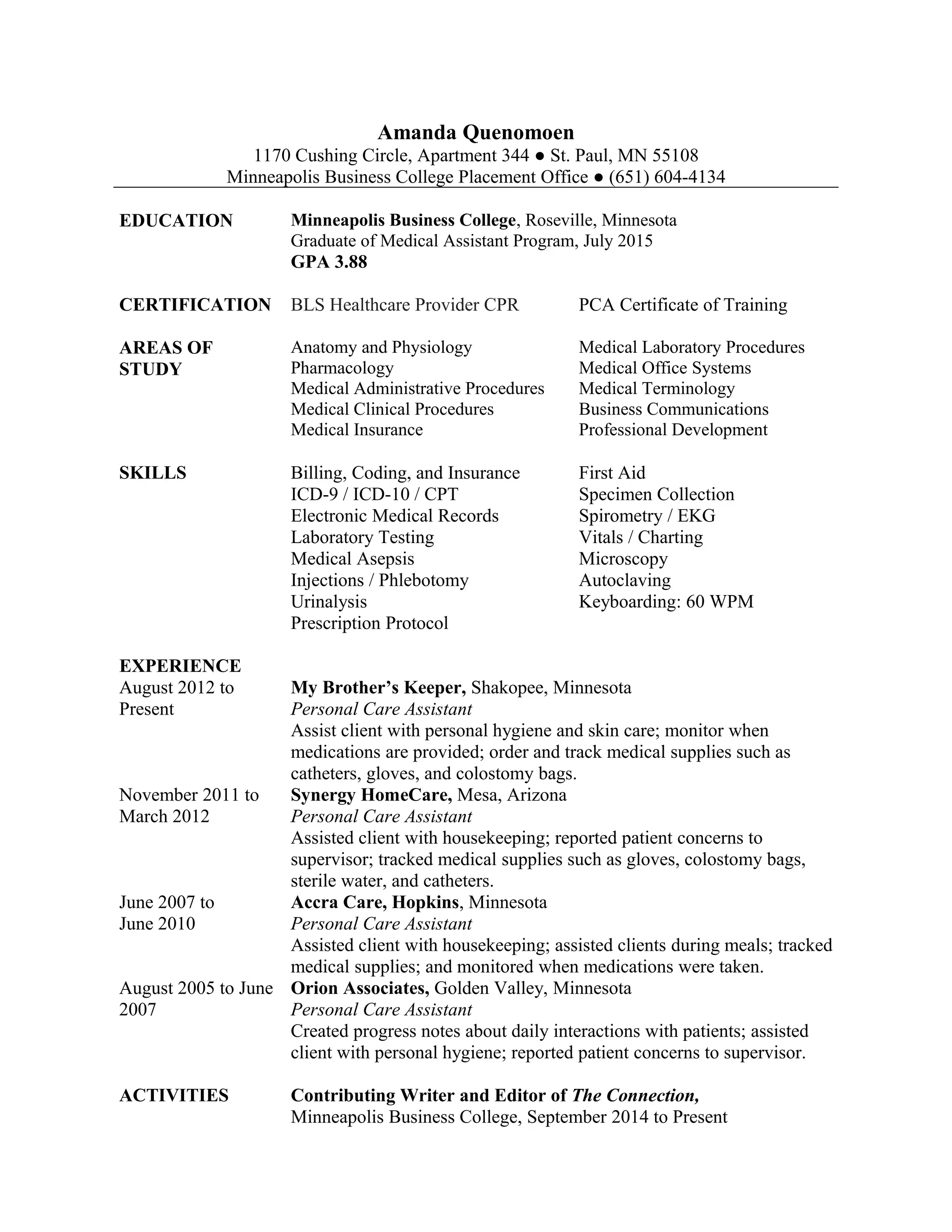 Quenomoen Amanda Resume | DOC | Business | Business and Finance