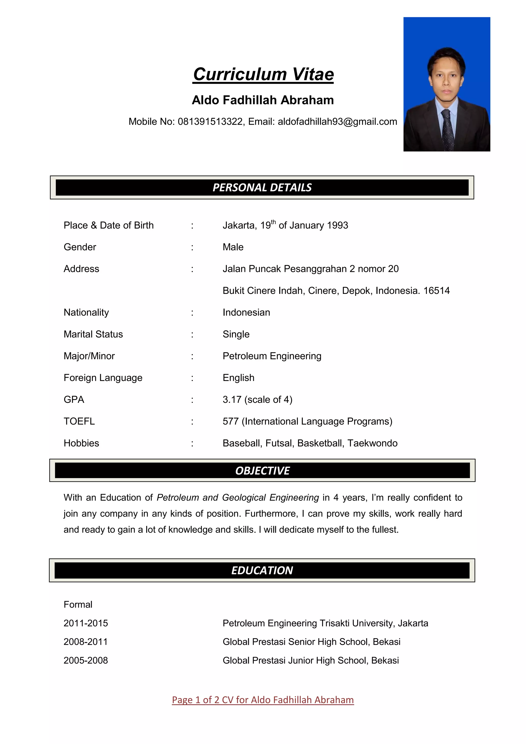 2. CV Aldo Fadhillah Abraham | PDF