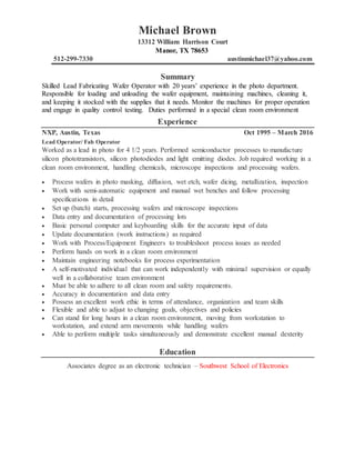Michael Brown Resume Fab Operator | PDF