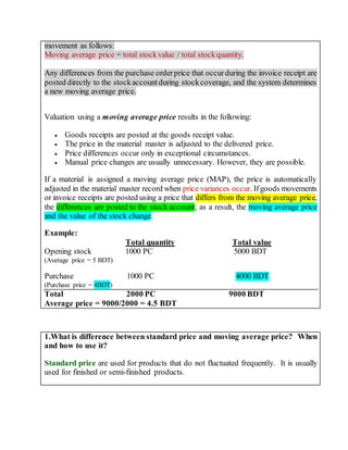 Standard price & moving average price in SAP | DOCX