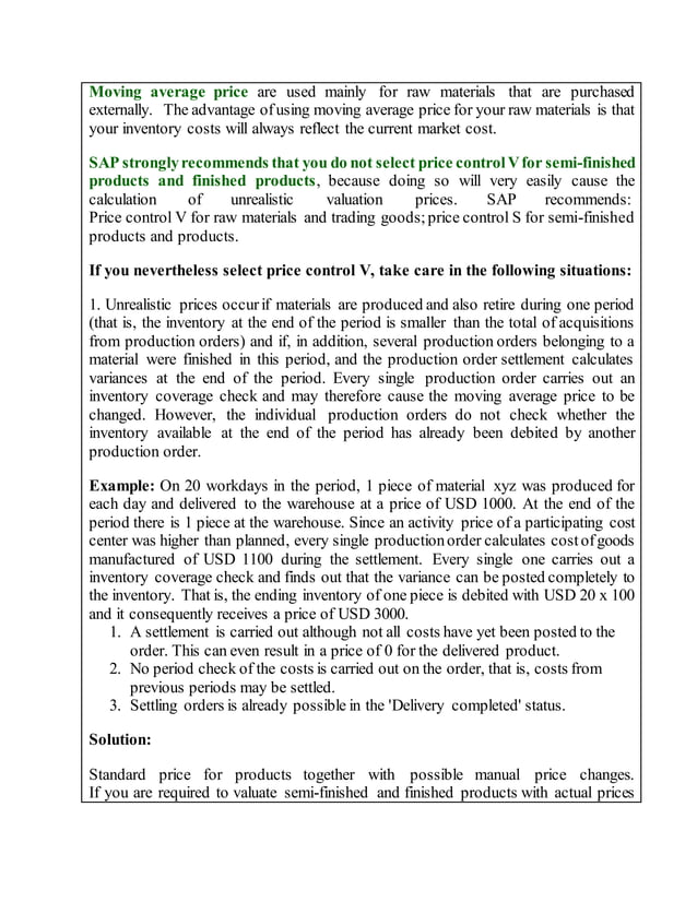 Standard price & moving average price in SAP | DOCX