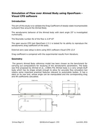 OpenFoam Simulation of Flow over Ahmed Body using Visual CFD software | PDF
