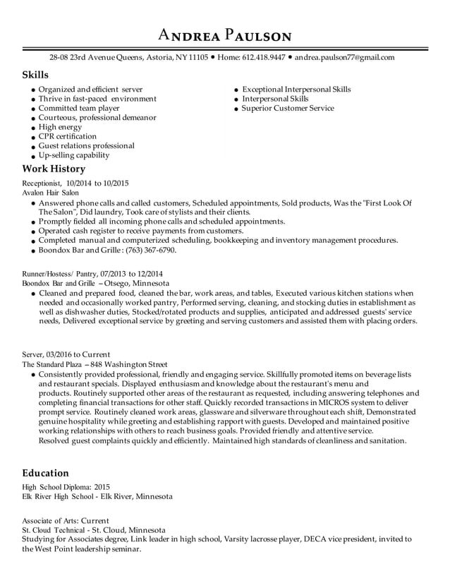 Andrea Paulson Resume 3 | DOCX | Bars & Restaurants | Attractions