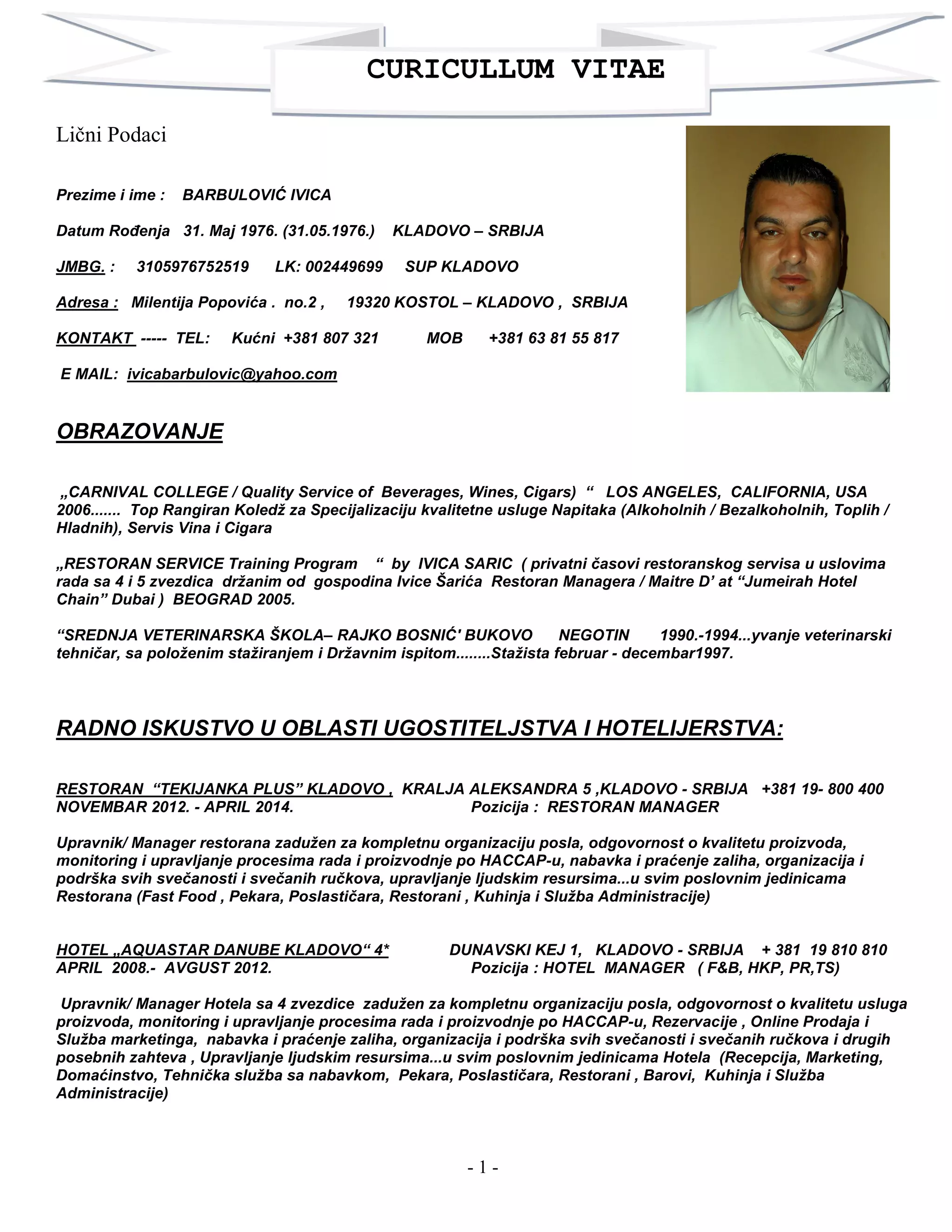 CV Ivica Barbulovic SRB | PDF
