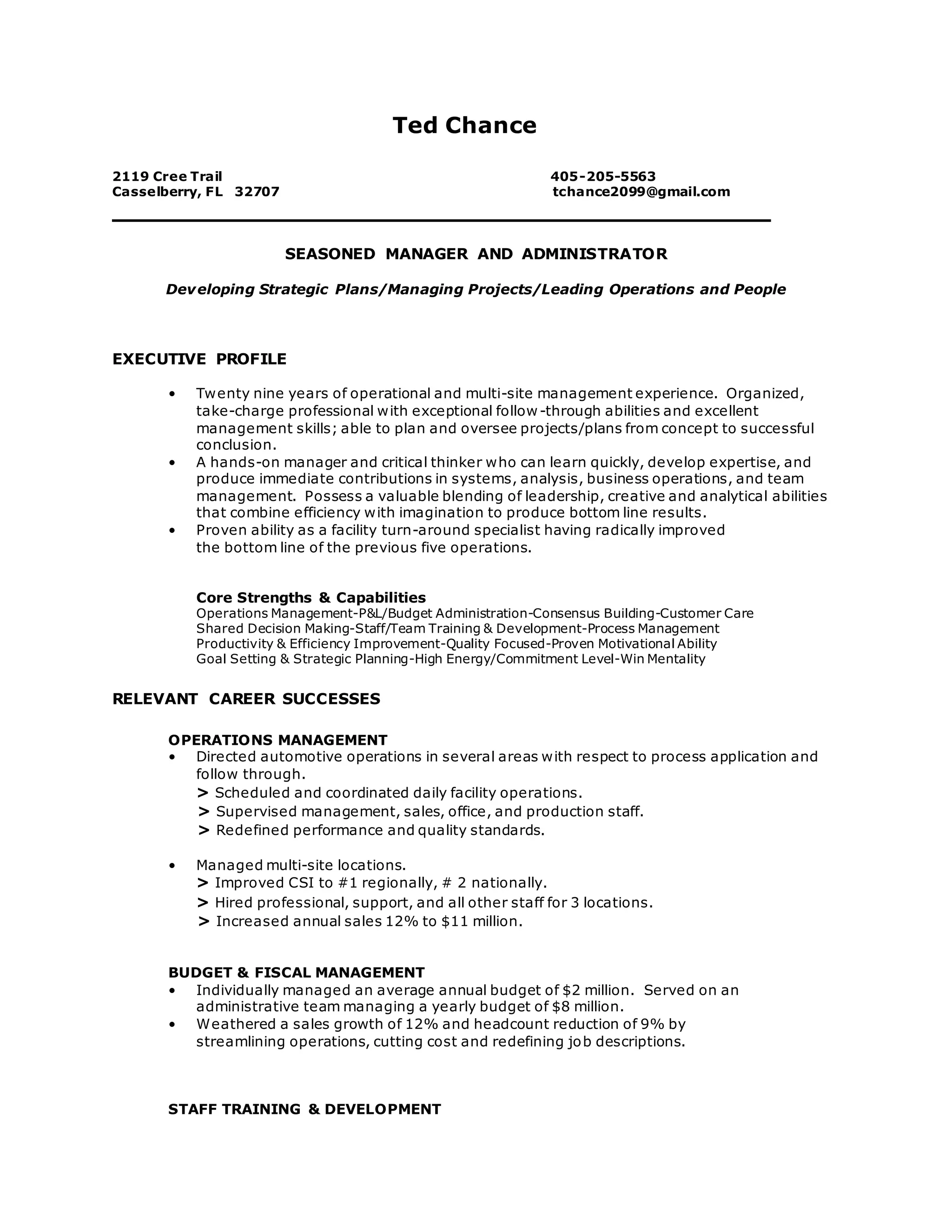 Ted Chance Resume | DOCX | Business Administration | Business