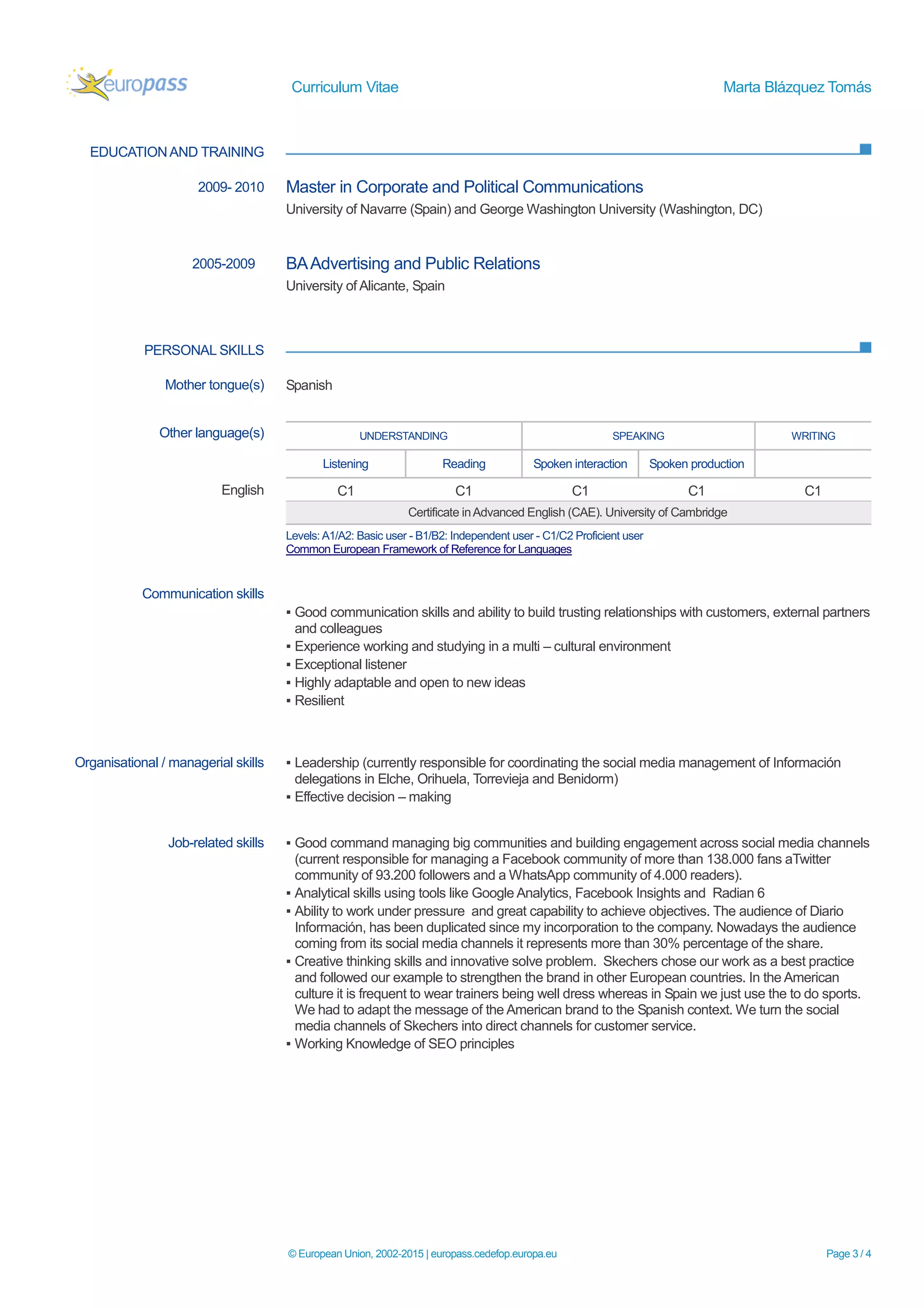 Marta Blázquez Tomás,CV EUROPASS | PDF