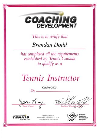 Brendan Dodd - Canada Tennis Instructor | PDF