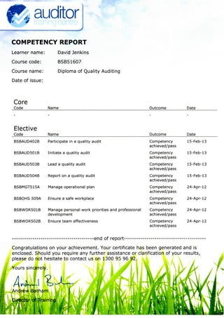 BSB51607 Diploma of Quality Auditing | PDF