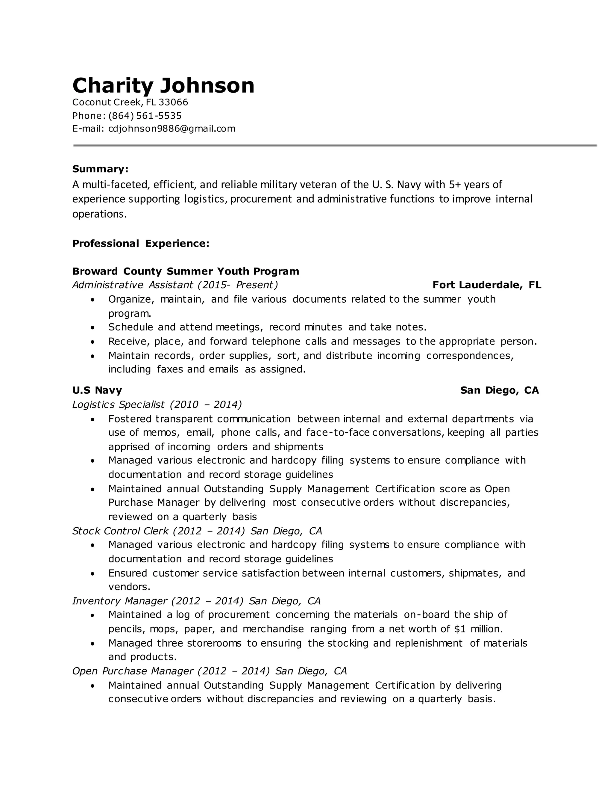 Charity Johnson (Admin) Resume | DOCX