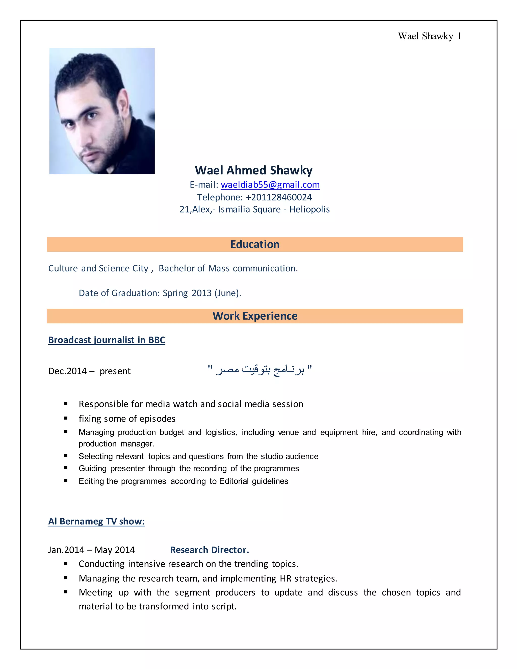 wael diab CV(1) | DOCX | Television | Entertainment
