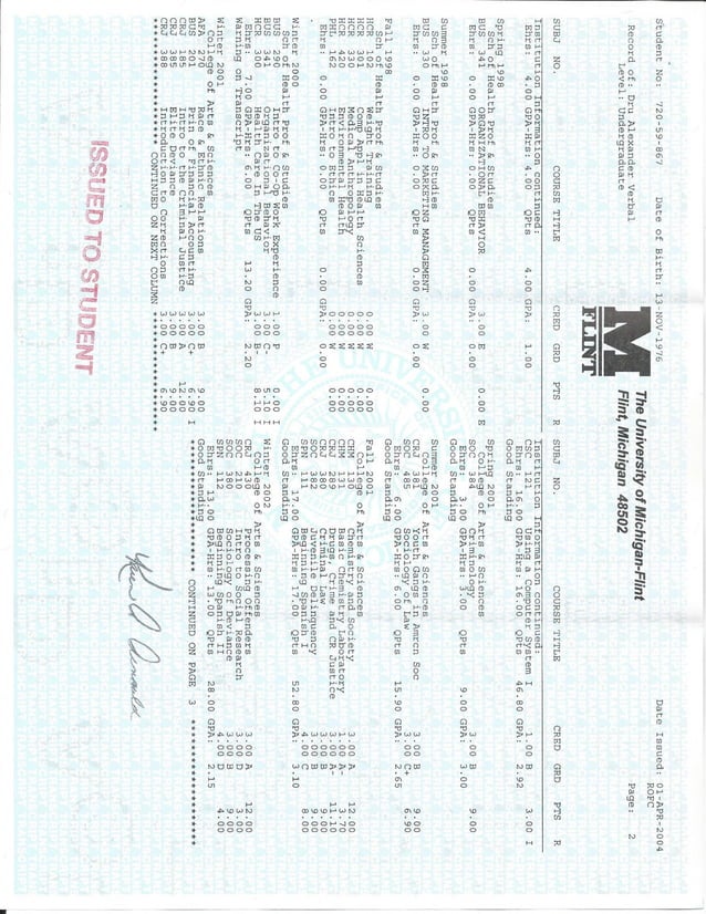 Dru A Verbal University of Michigan-Flint Transcripts 2002 | PDF