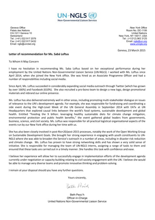 S_Loftus Letter of Recommendation_UN NGLS | PDF