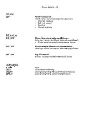 CV Tomas Kaliarik | PDF