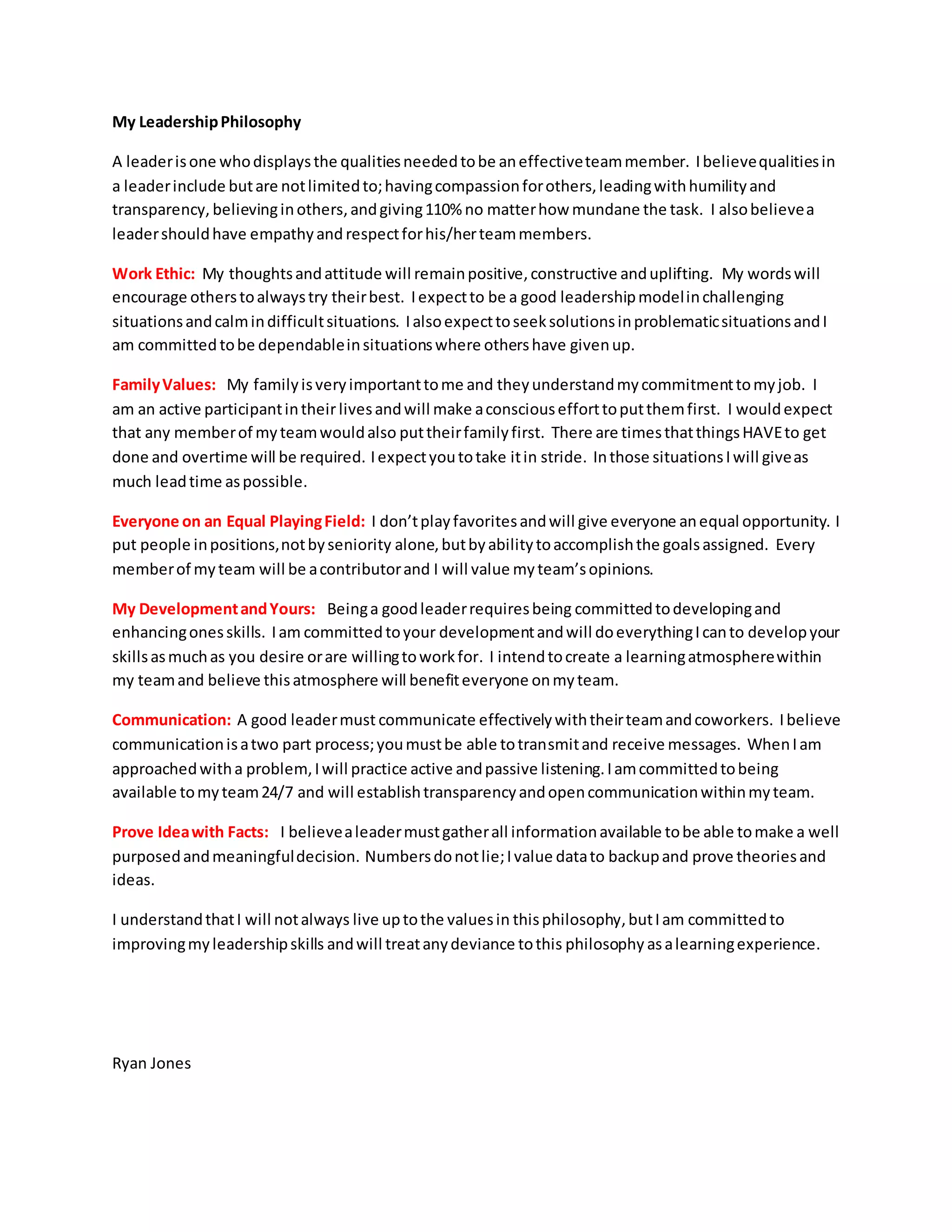 My Leadership Philosophy Final Draft | DOCX